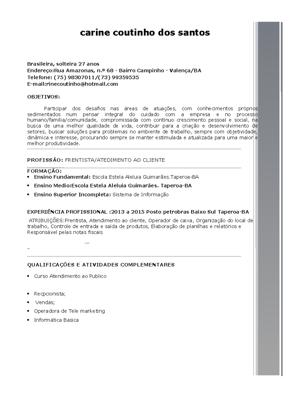 Modelo de Curriculum 1 Preenchido Atualizado - Cópia-2 1 - carine ...