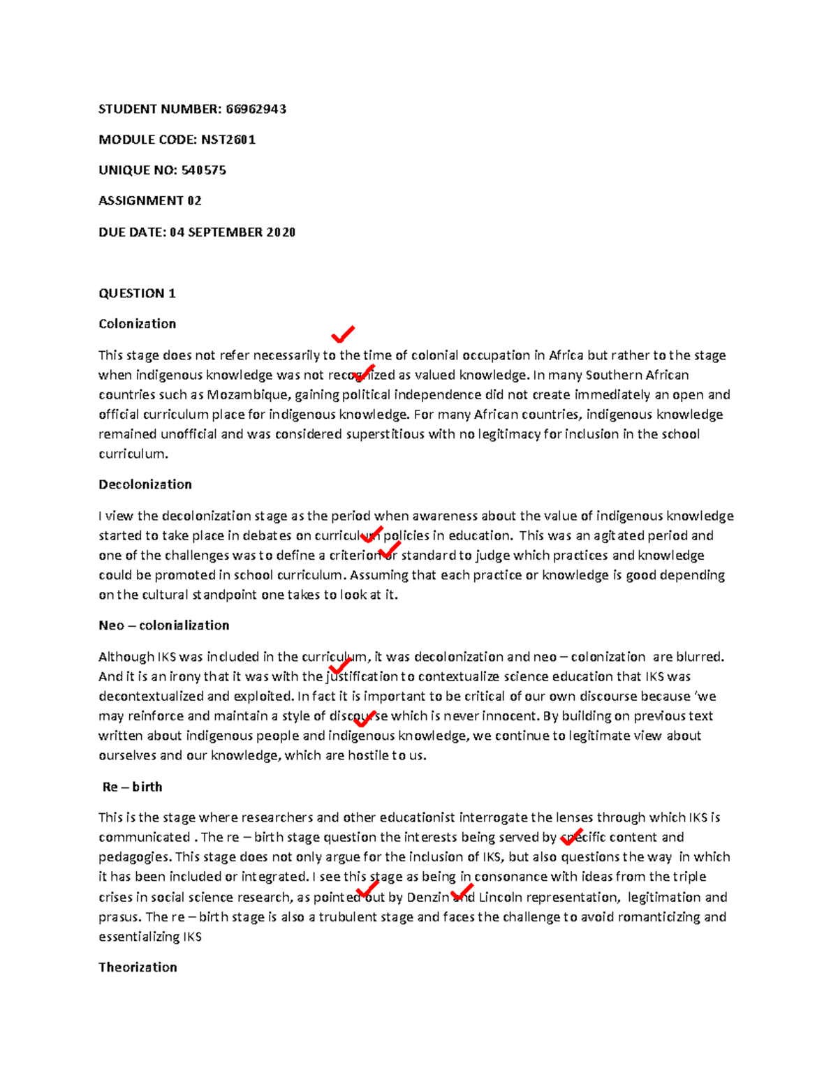 66962943 NST2601 - STUDENT NUMBER: 66962943 MODULE CODE: NST UNIQUE NO: 540575 ASSIGNMENT 02 DUE ...