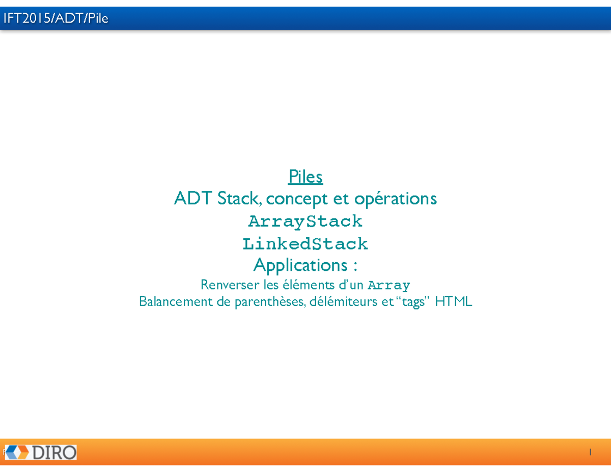 2.1 Pile - note de cours - François Major Piles ADT Stack, concept et ...