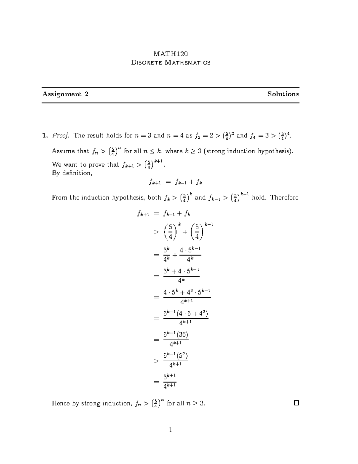 MATH120 S - Assignment 2 - Solutions - MATH Discrete Mathematics Assignment 2 Solutions Proof ...
