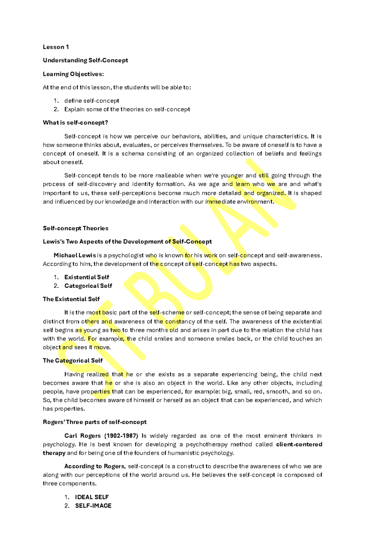 CFLM2- Lesson 1 - Study well not hard - Lesson 1 Understanding Self ...