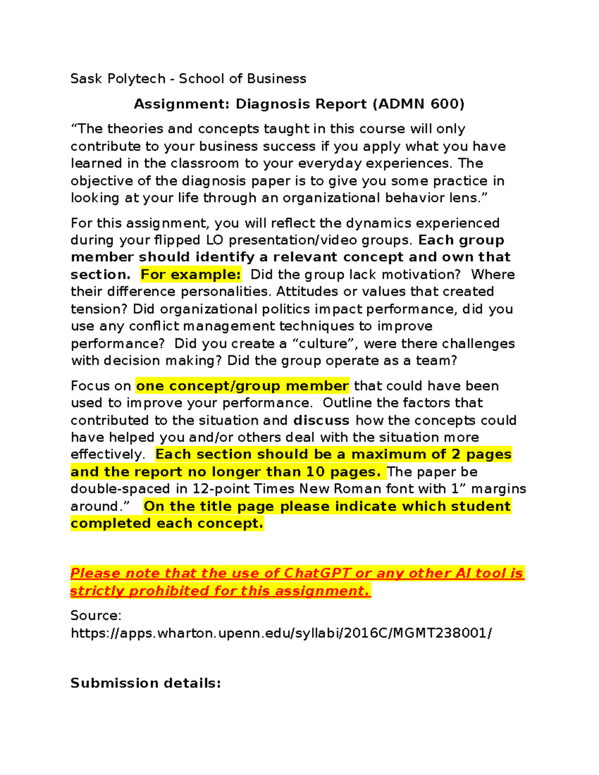 Diagnosis Report Instruction Updated MP - Sask Polytech - School of ...