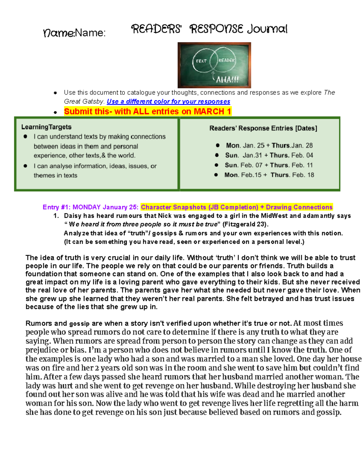 12E Readers' Response Journal(Updated) - Name: Use this document to ...
