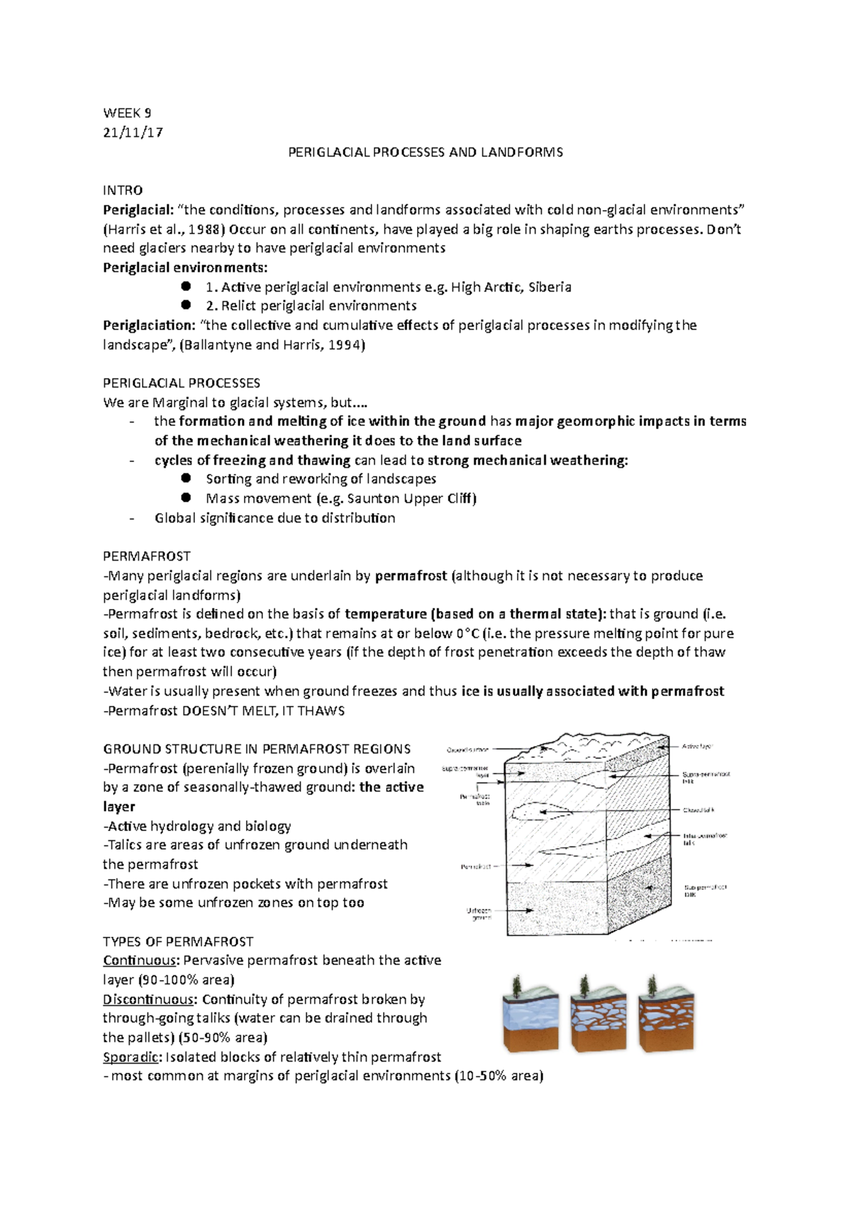 PERIGLACIAL PROCESSES AND LANDFORMS - WEEK 9 21/11/ PERIGLACIAL ...