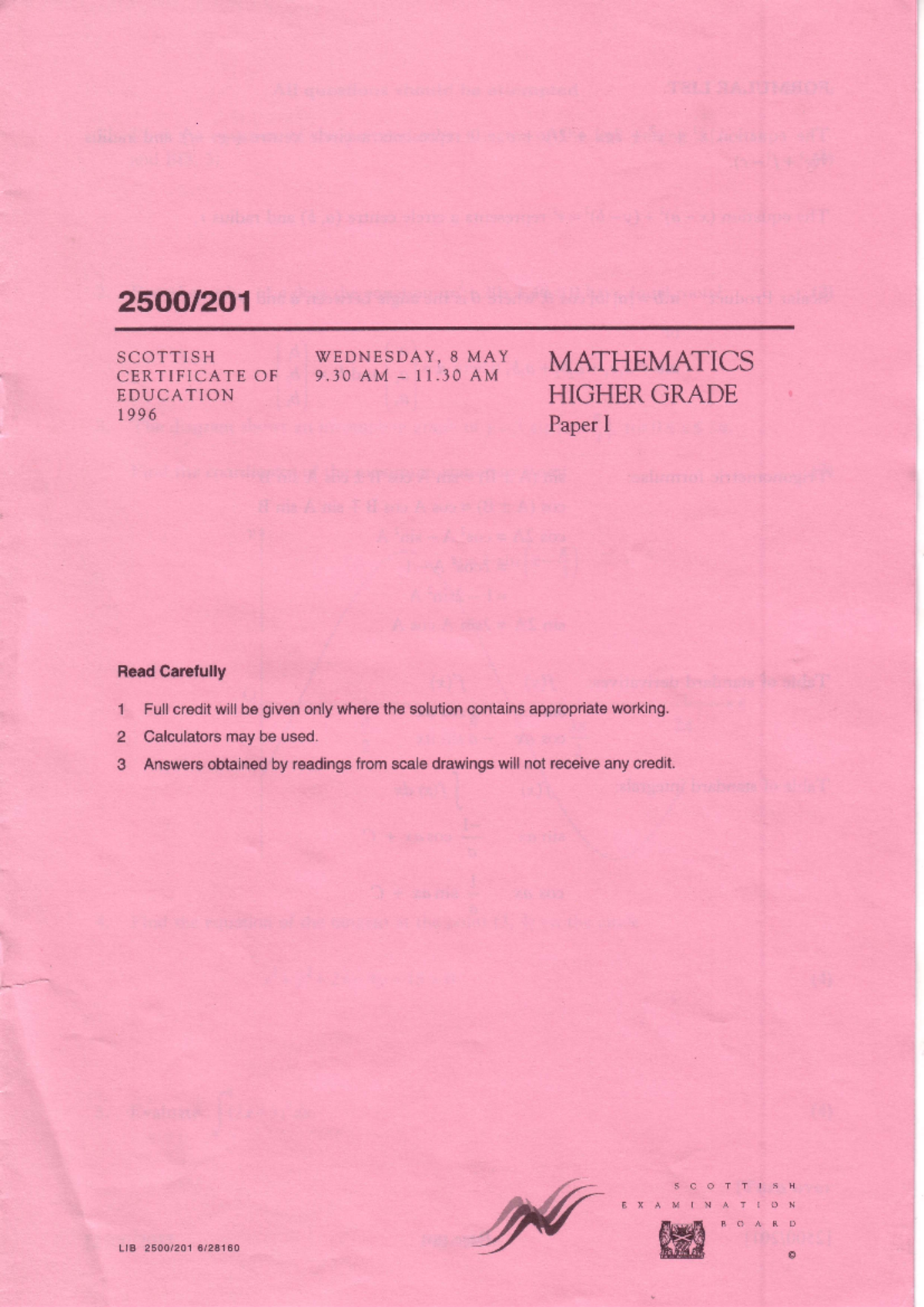 1996Paper 1-1bl1gsm - Old maths paper scottish - 25001201 SCOTTISH ...