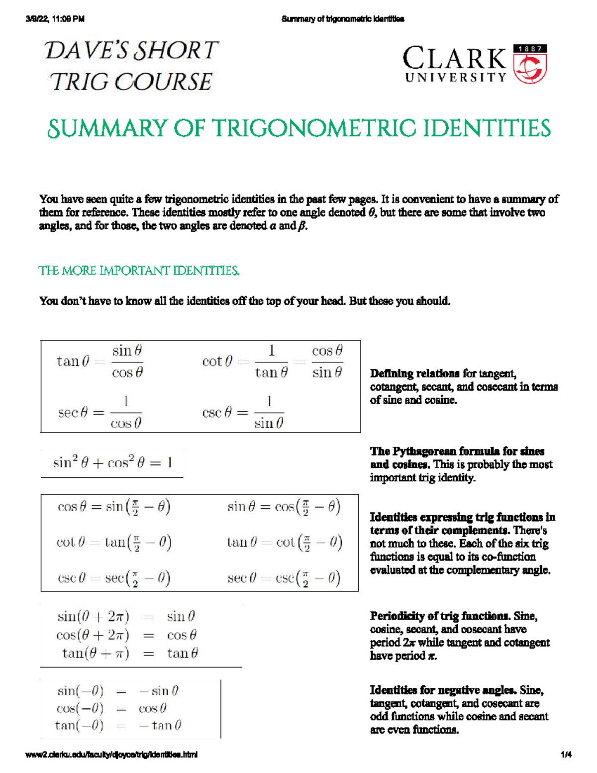 Trignometry - Trigno/formulas - Mathematik - Studocu