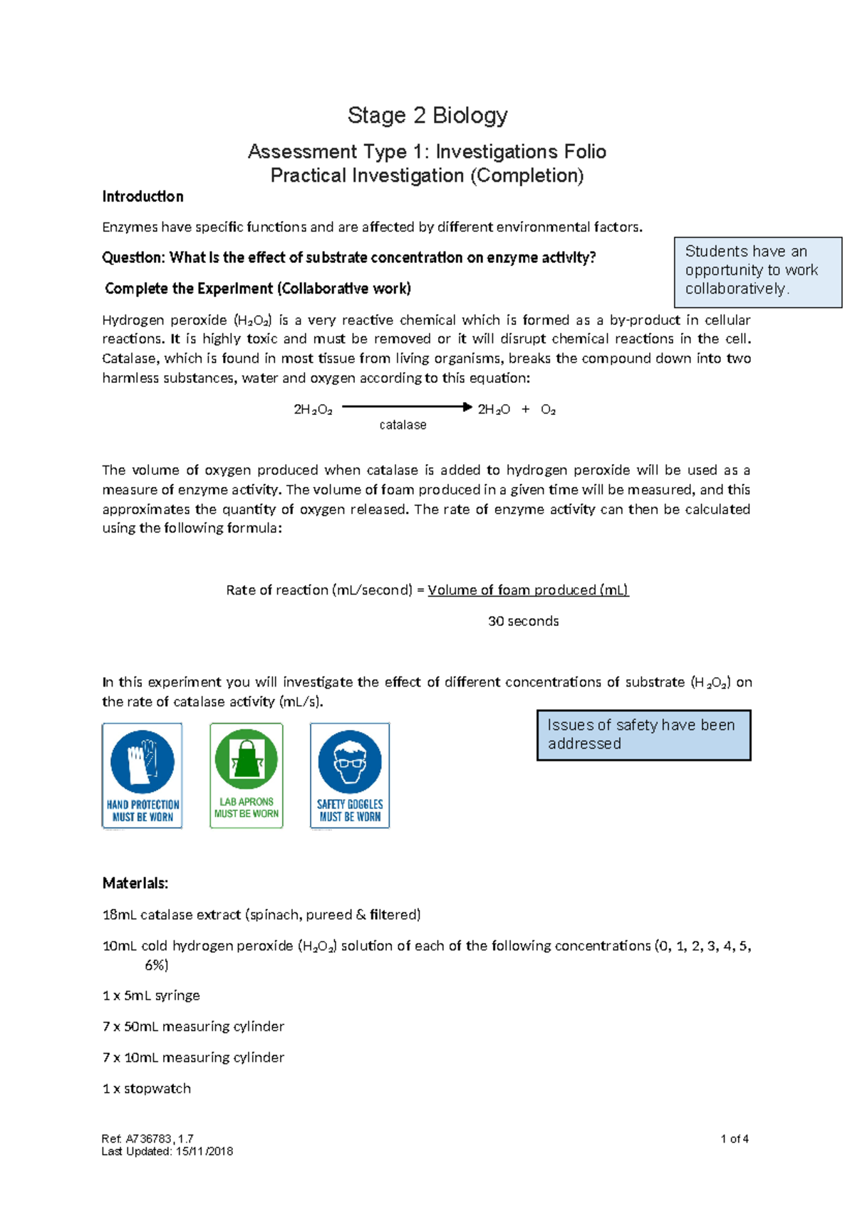 Completion investigation - catalase enzyme activity - Stage 2 Biology ...