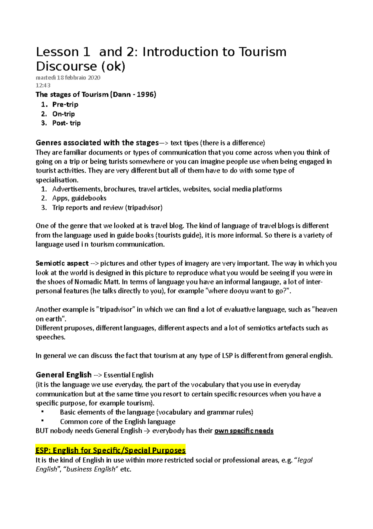 English For Tourism Lesson 1 And 2 Introduction To Tourism Discourse