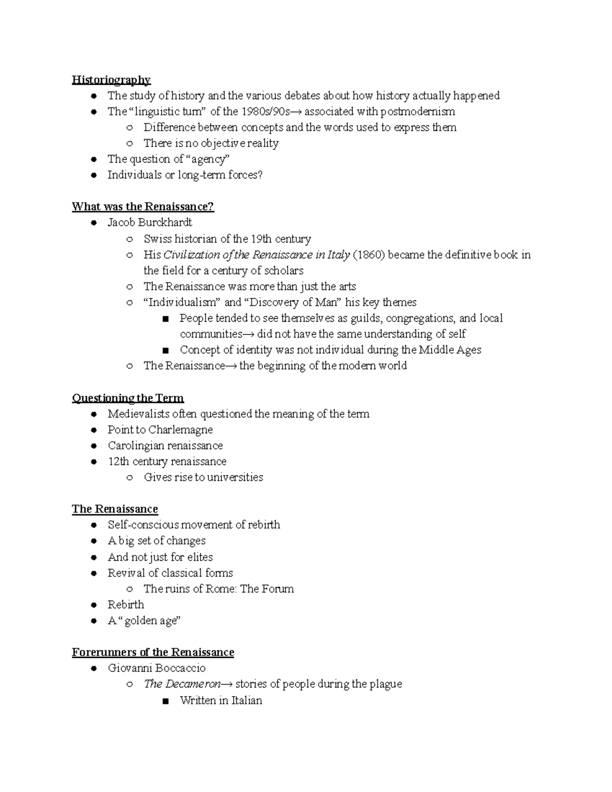 Lecture 4 The Renaissance- the idea - Historiography The study of ...