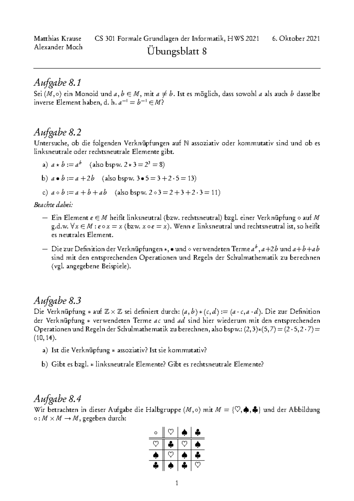 Ueblatt 08 - 8. Übungsblatt HWS 21/22 - Matthias Krause Alexander Moch ...