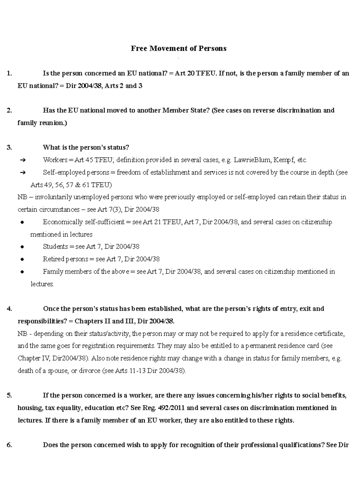 Free Movement of Persons - If not, is the person a family member of an ...