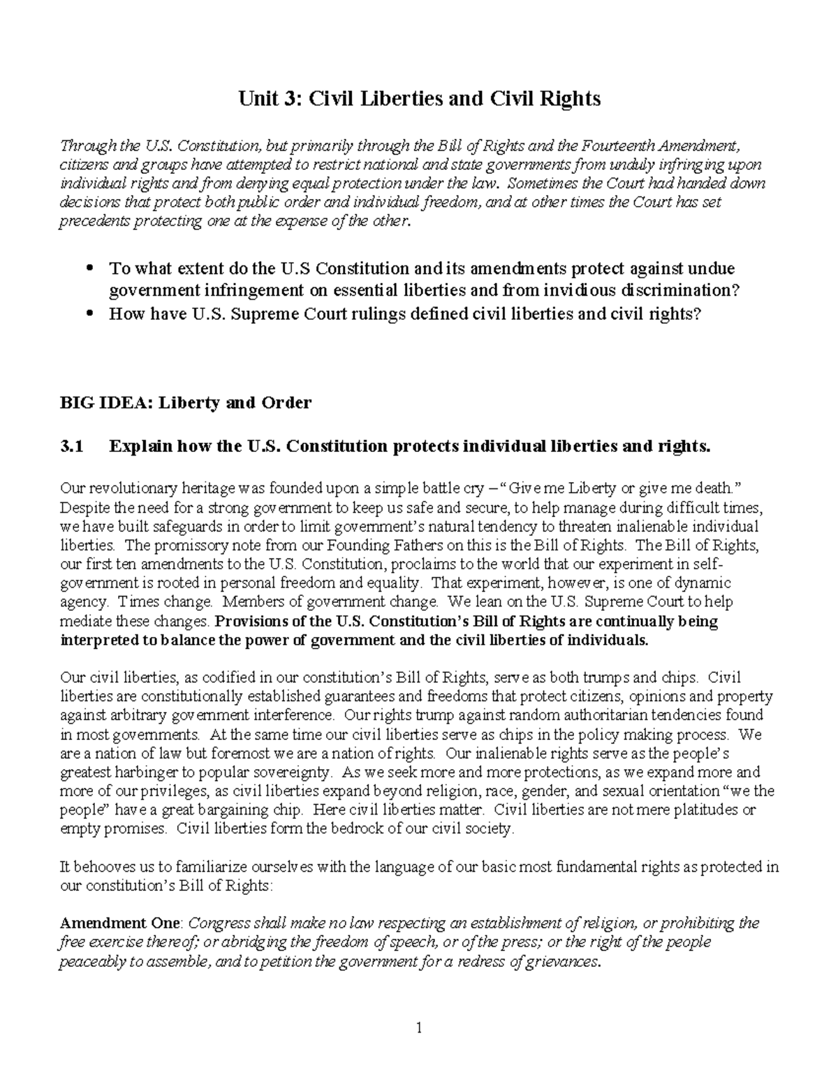Civil liberties and rights - Unit 3: Civil Liberties and Civil Rights ...
