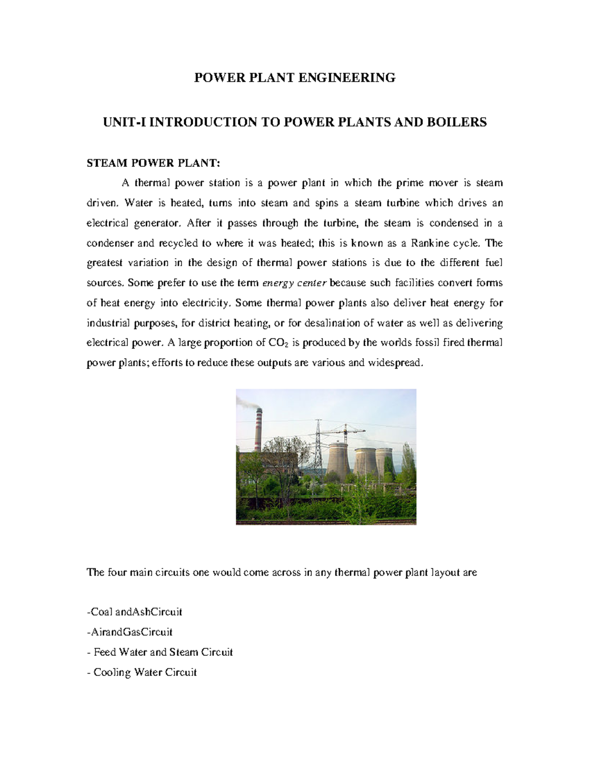 MECH Power Plant Engineering class notes - POWER PLANT ENGINEERING UNIT ...