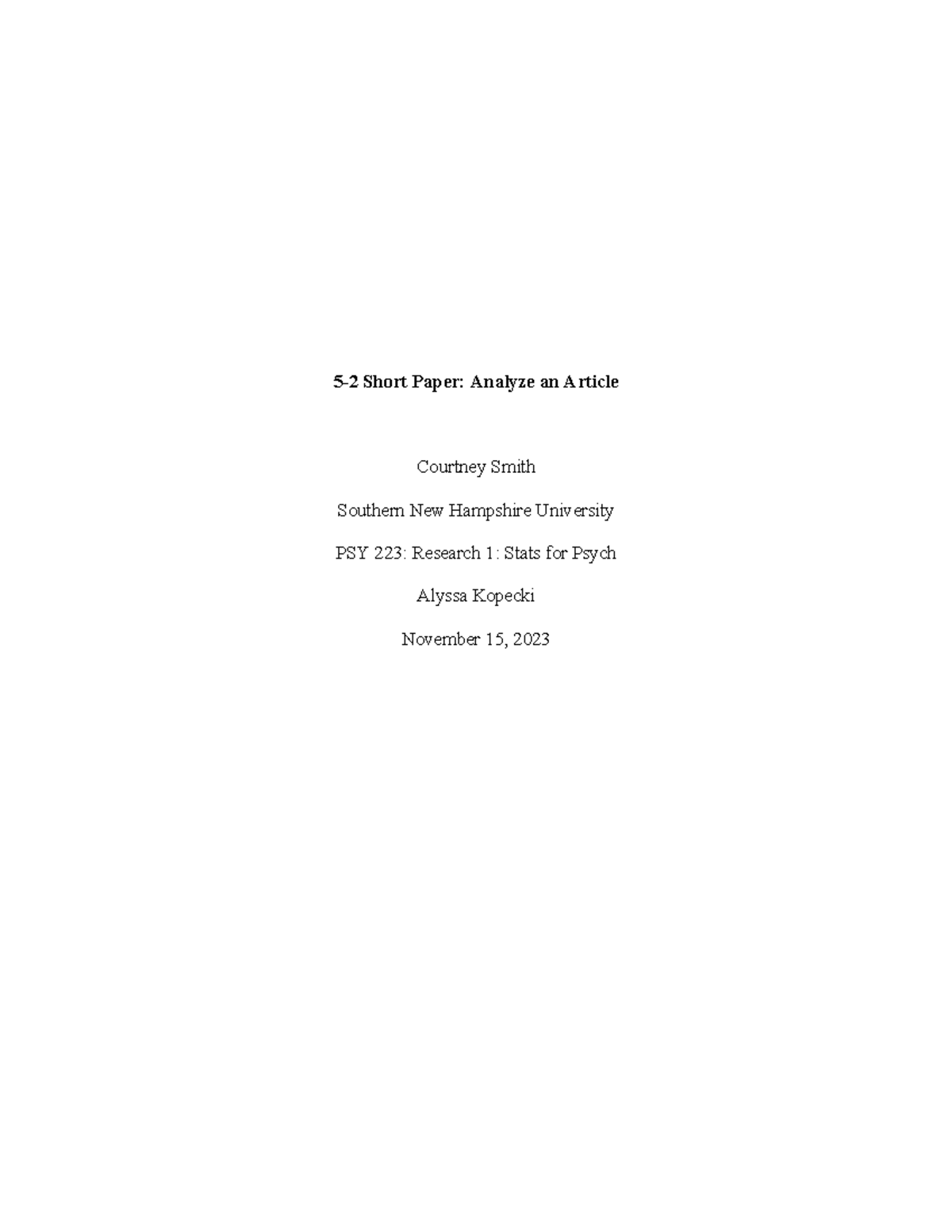 PSY 223 5-2 Short Paper - Courtney Smith Southern New Hampshire ...