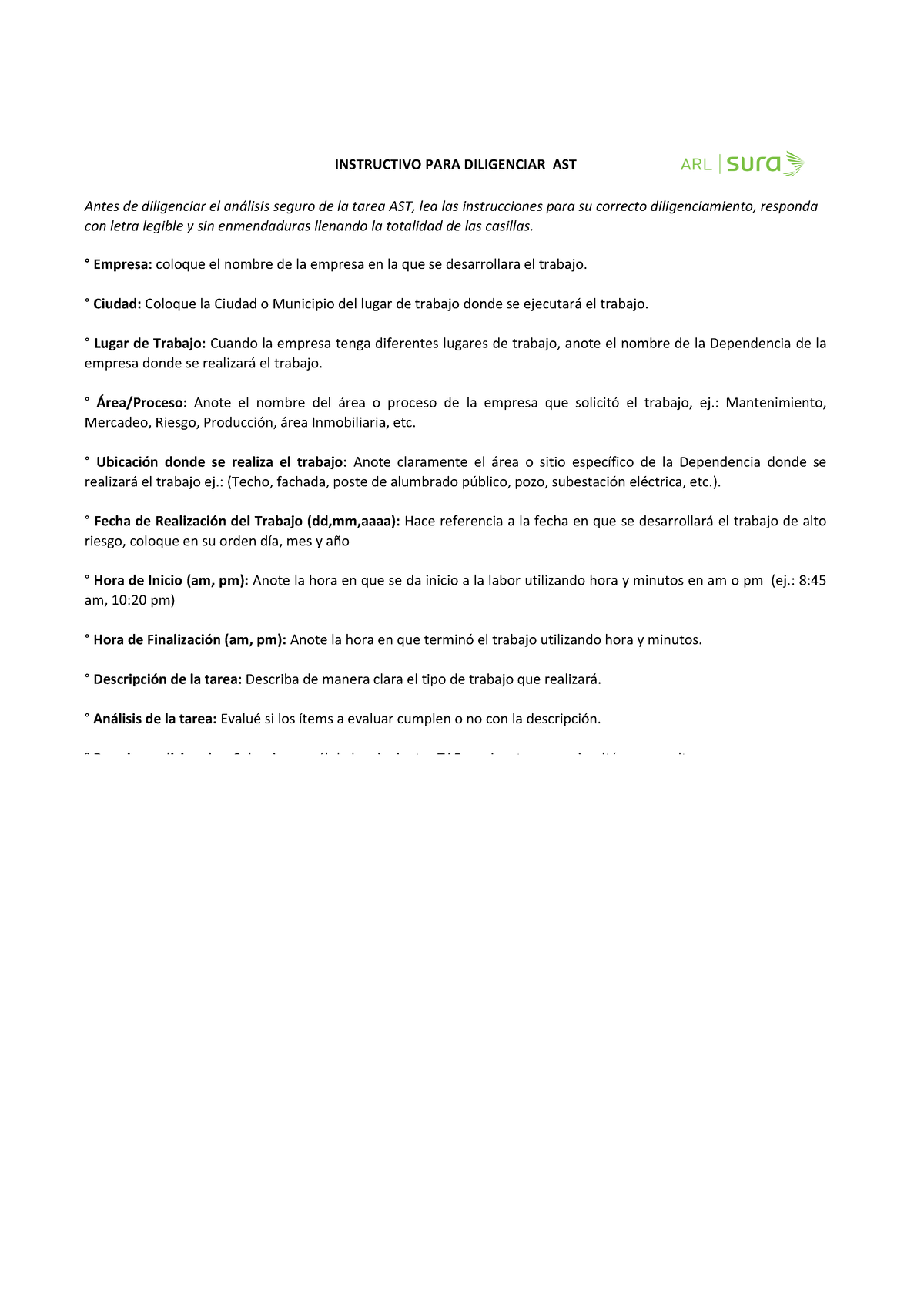 Formato ats - sasd ad asdas - INSTRUCTIVO PARA DILIGENCIAR AST Antes de ...