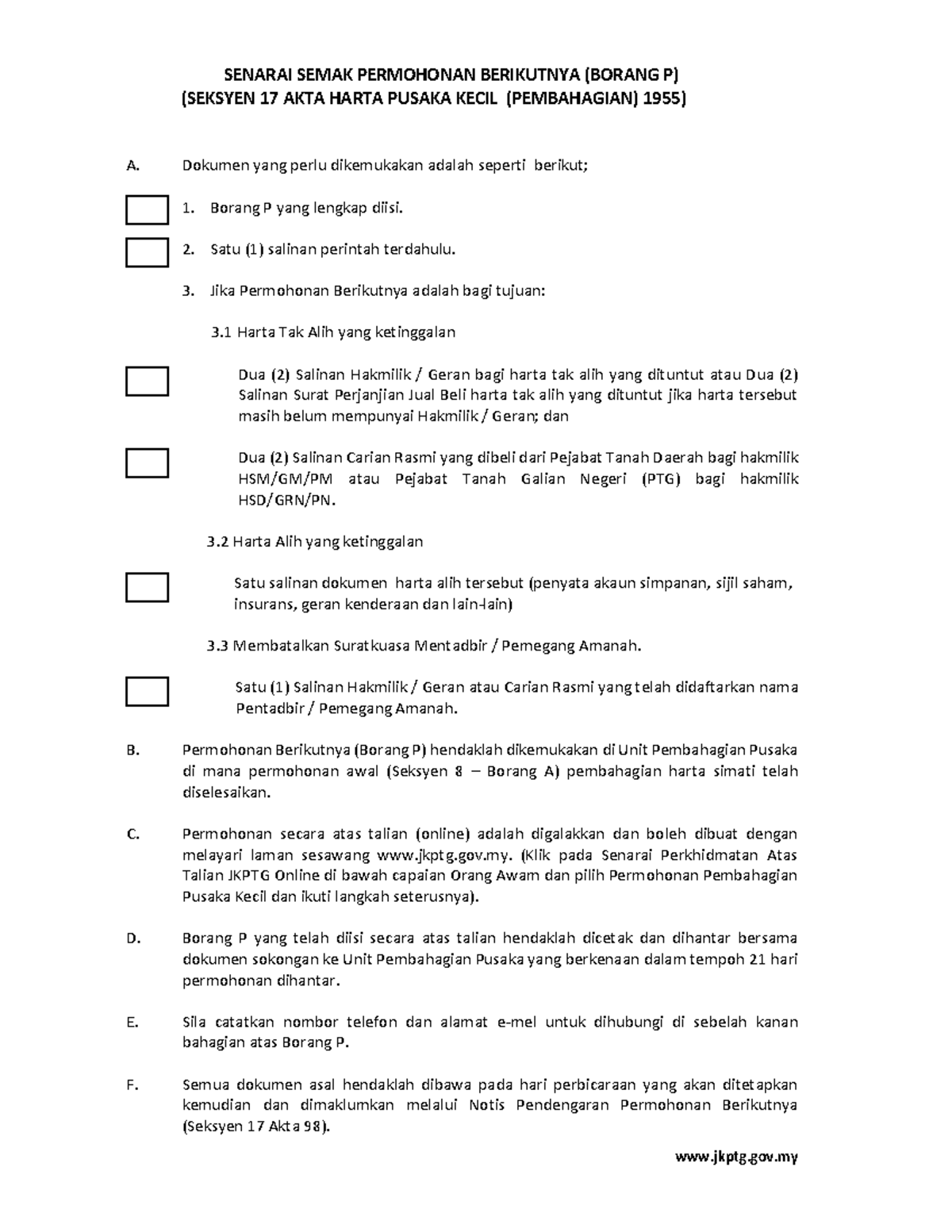 Mengemukakan Permohonan Seterusnya – Borang P - jkptg.gov SENARAI SEMAK ...
