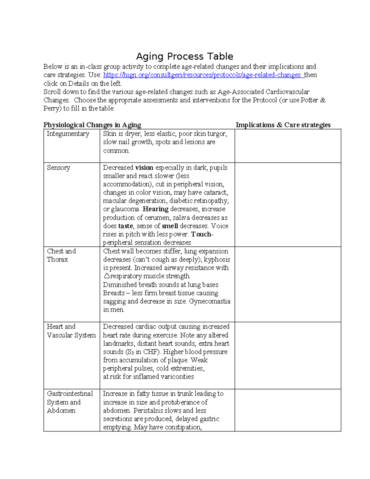 Aging Table - ssss - Aging Process Table Below is an in-class group ...