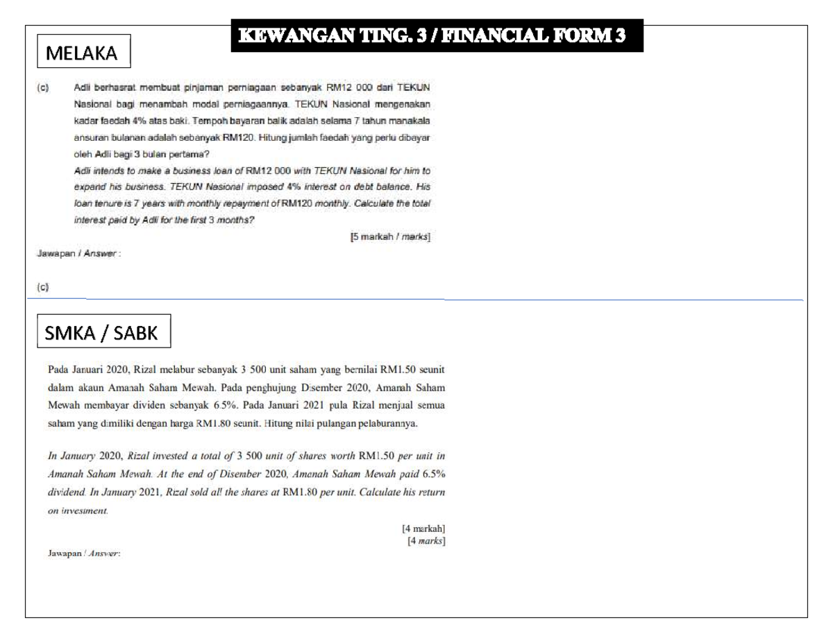Trial Kewangan F3 - Matematik - MELAKA SMKA / SABK JOHOR SABAH SELANGOR ...