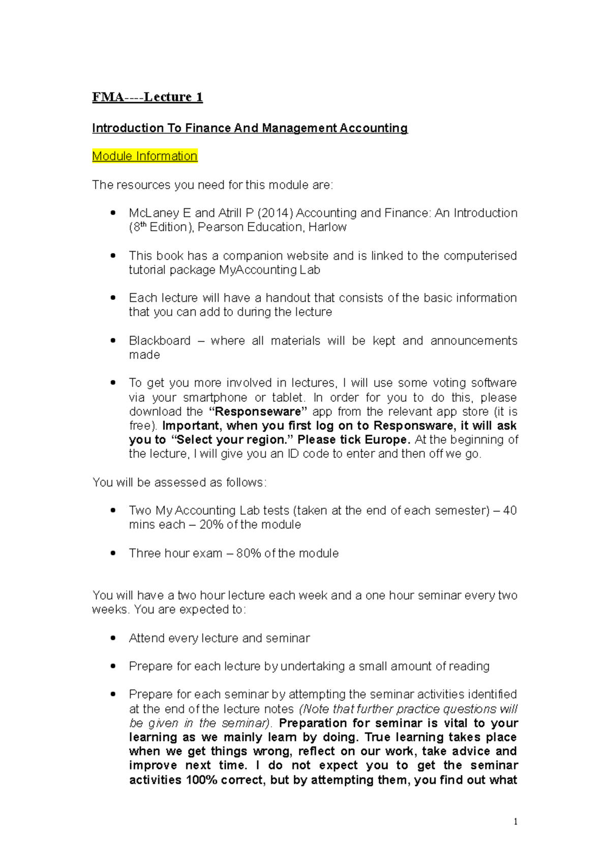 Lect 1 - Accounting system - Handout - FMA-Lecture 1 Introduction To ...