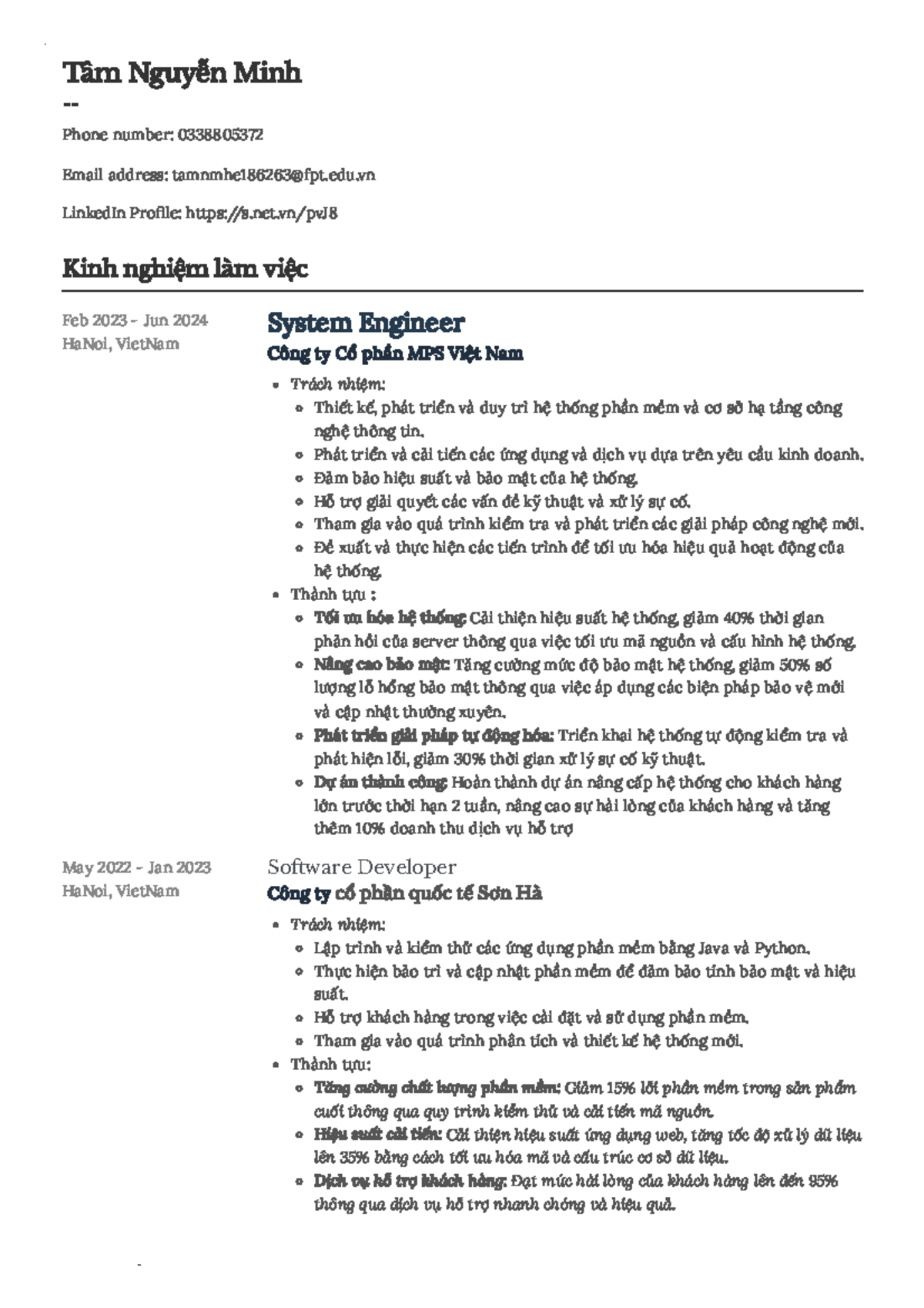 Object Oriented Programming Báo Cáo Dự án Tâm Nguyễn Minh Phone Number 0338805372 Email
