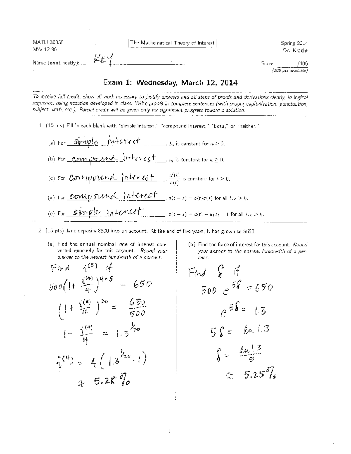 Theory of interest solution - Actuarial Math - Studocu