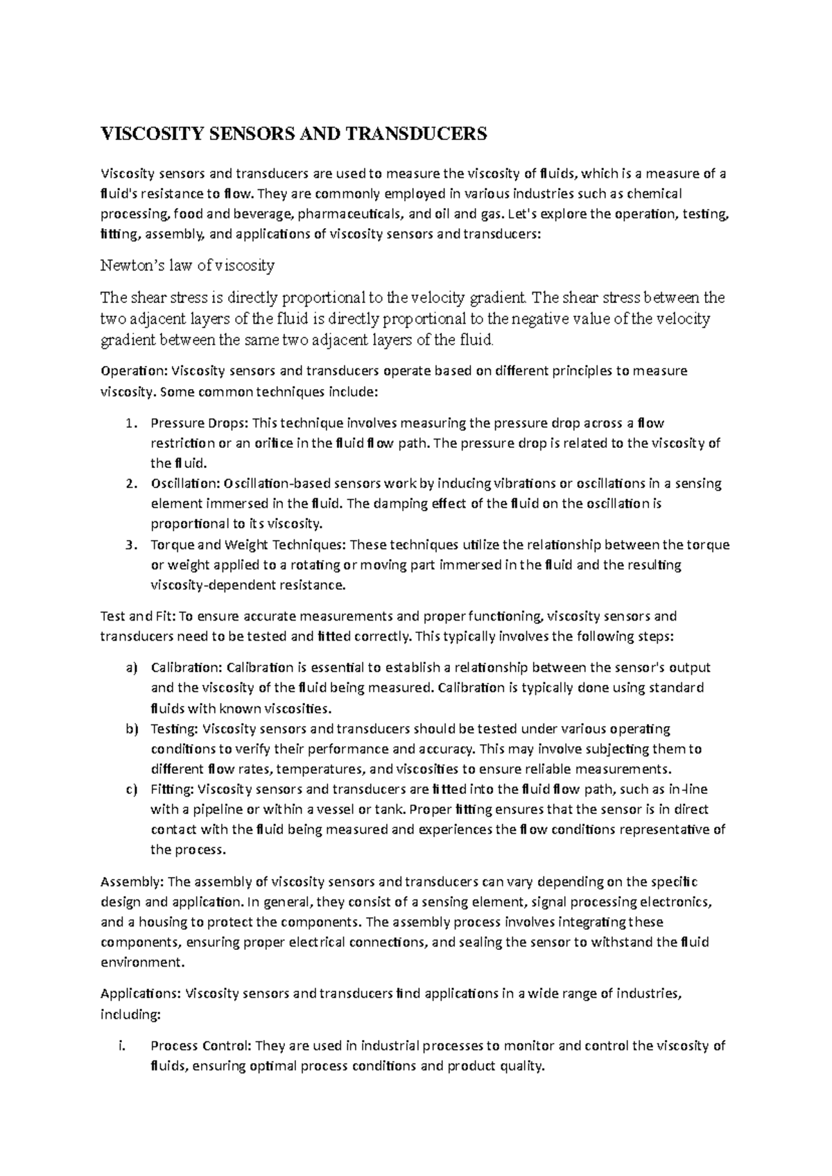 Viscosity sensors and transducers - VISCOSITY SENSORS AND TRANSDUCERS ...