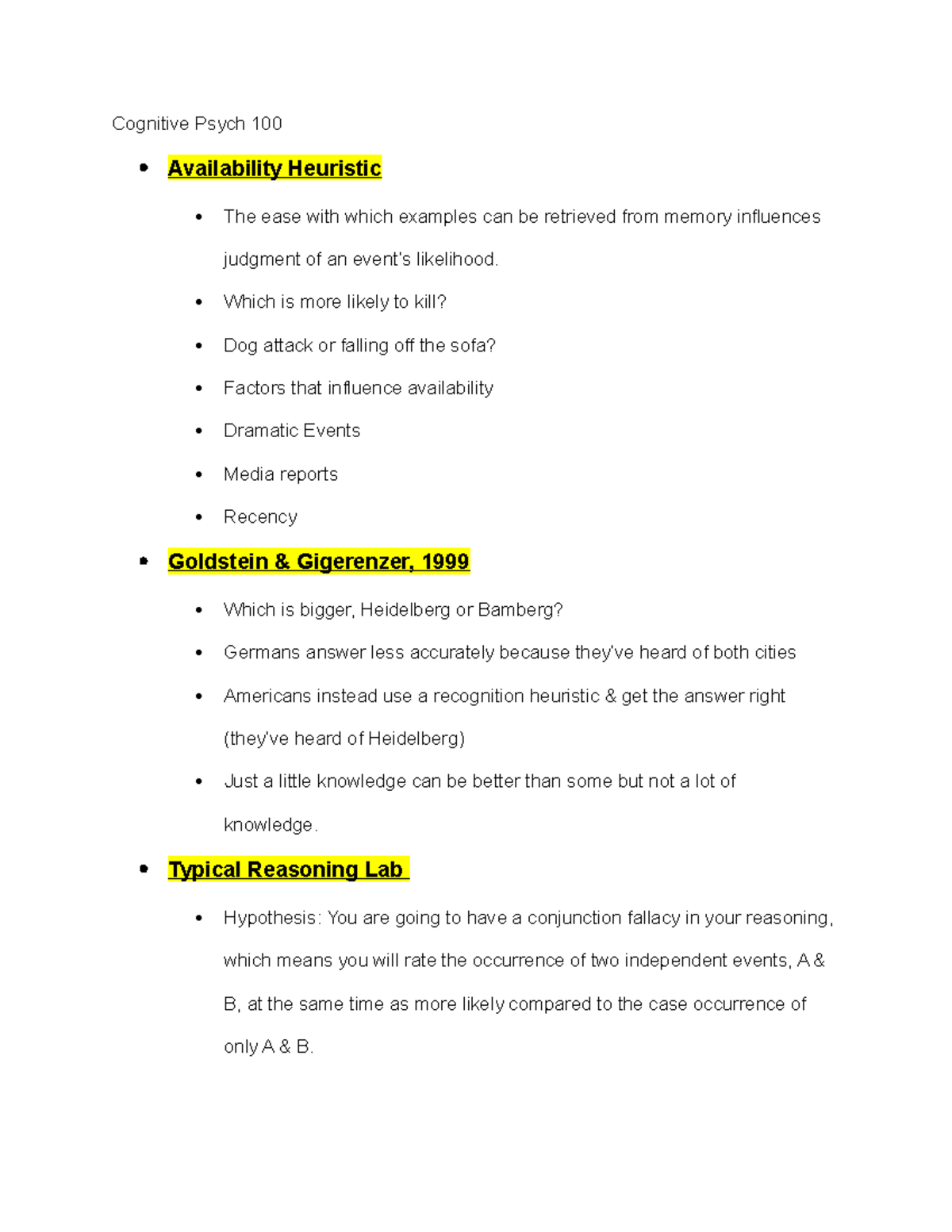PSC 100 DAY 33 - Typical Reasoning - Cognitive Psych 100 Availability ...