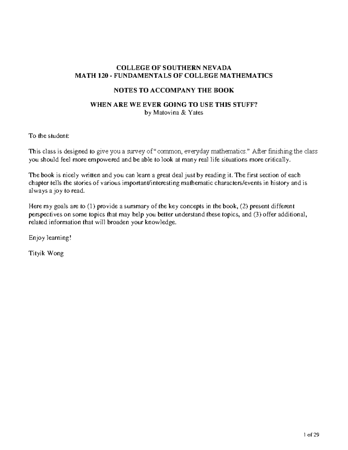 M120Notes - NOTES FOR ALL SEMESTER OF MATH 120 - COLLEGE OF SOUTHERN ...