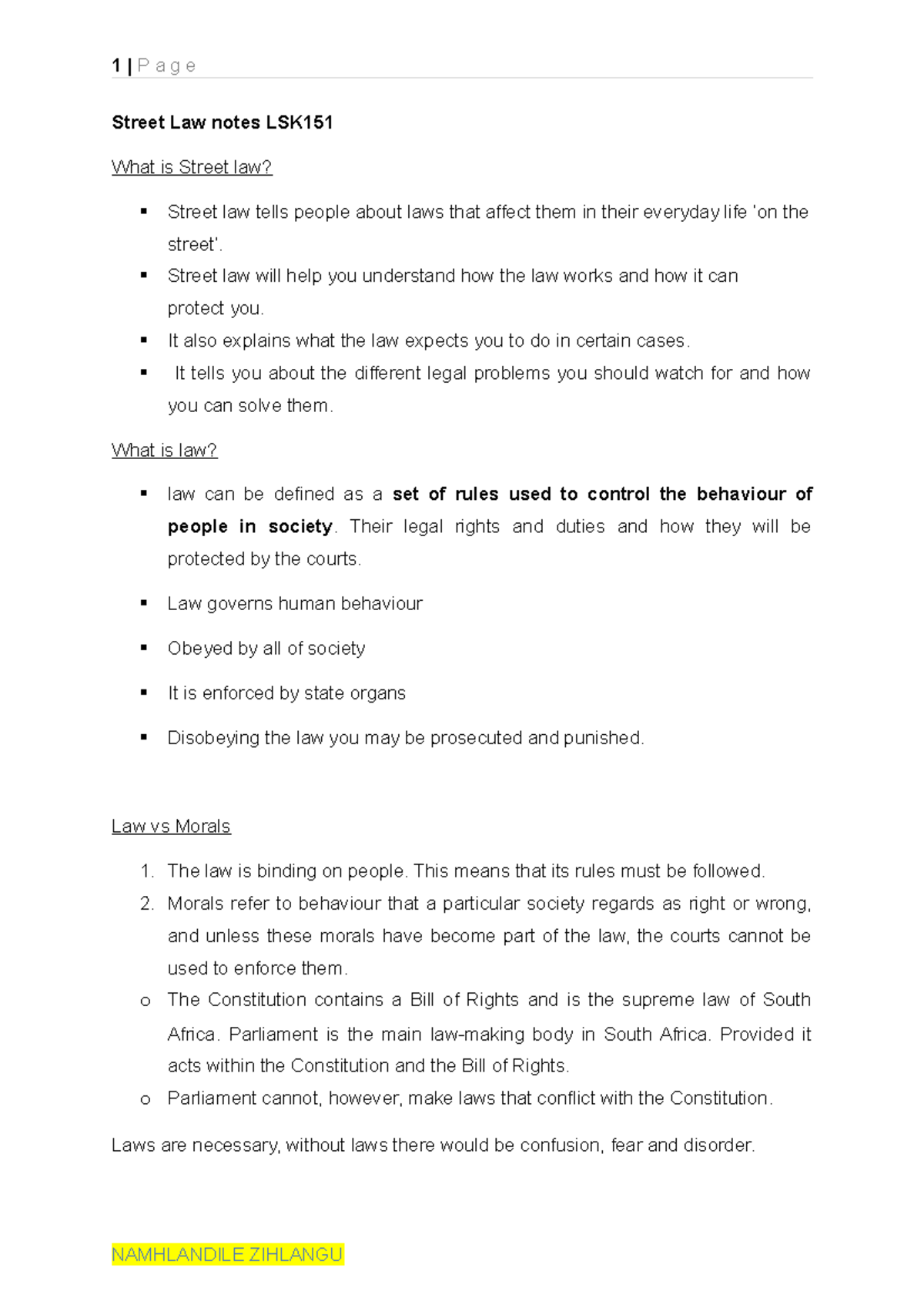 Street Law Textbook notes (LSKL 1514) - Street Law notes LSK What is ...