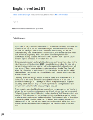 English level test B1 - Examen b1 - Part 1 Read the text and answer to ...