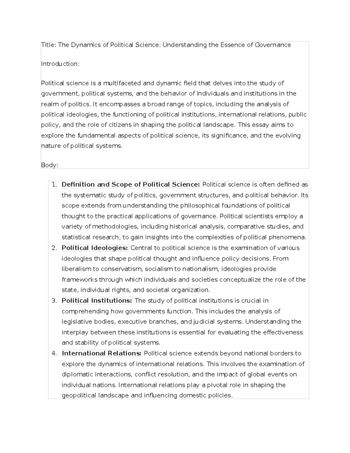 Poli - Title: The Dynamics of Political Science: Understanding the ...