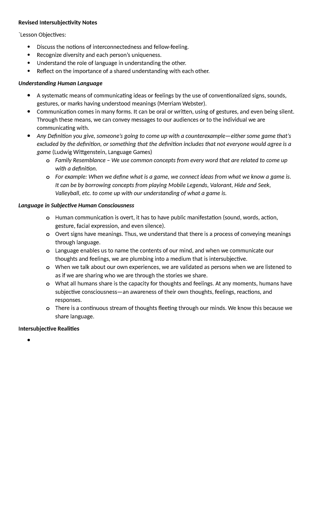 Revised Intersubjectivity Notes - Revised Intersubjectivity Notes ...