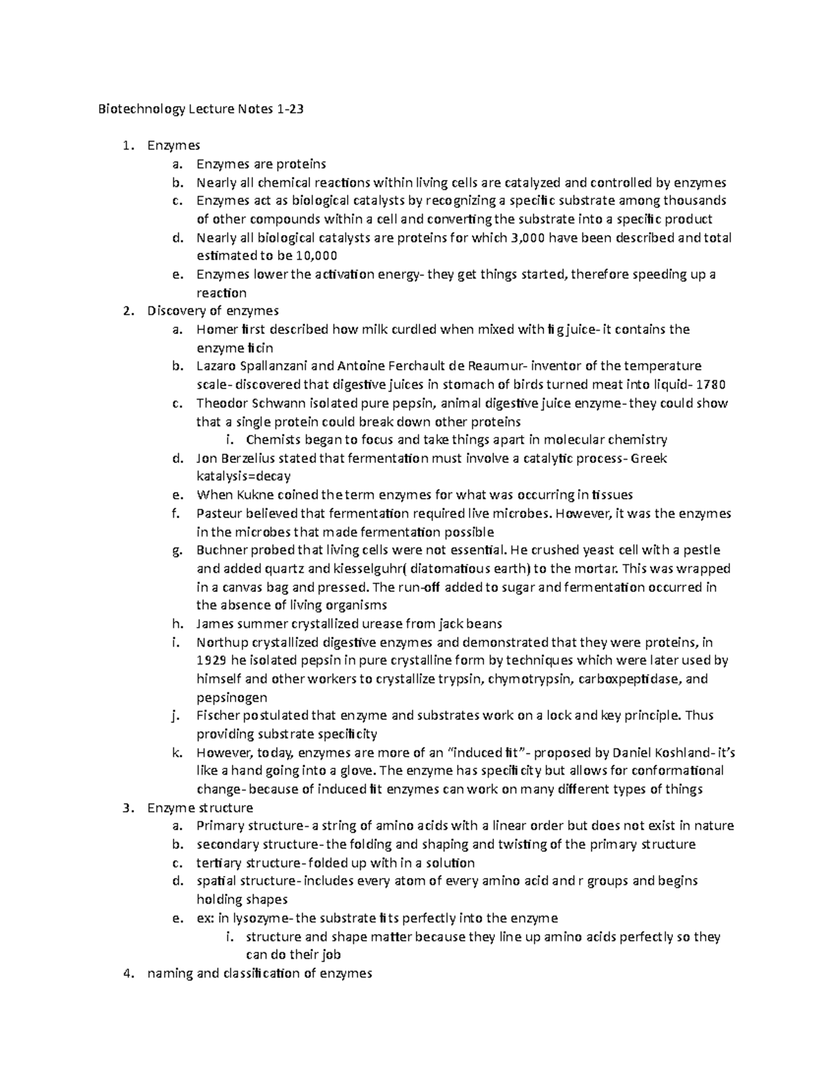 Biotechnology 1-23 - Enzymes - Biotechnology Lecture Notes 1-23 1 ...