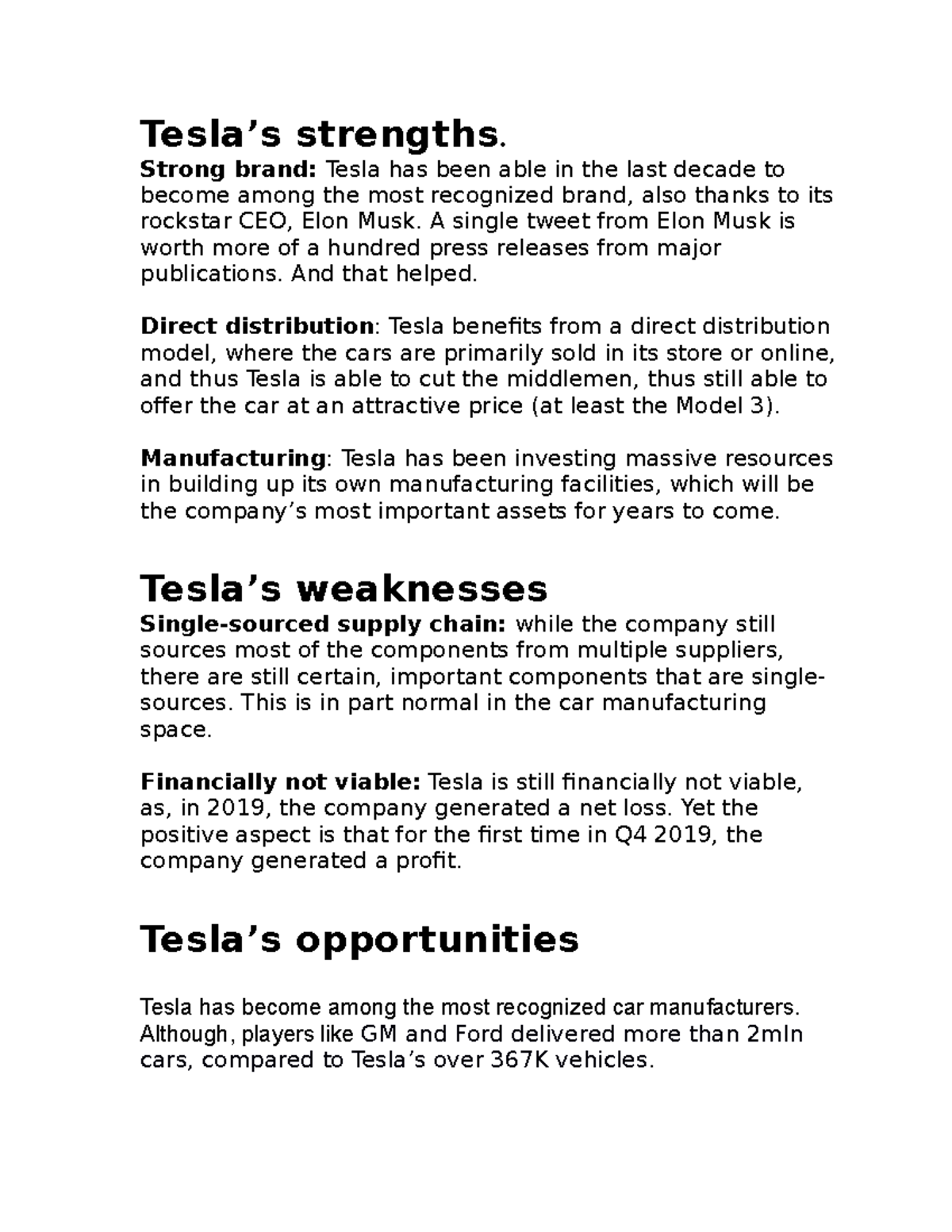 Points for slides (management presentation) - Tesla’s strengths. Strong ...