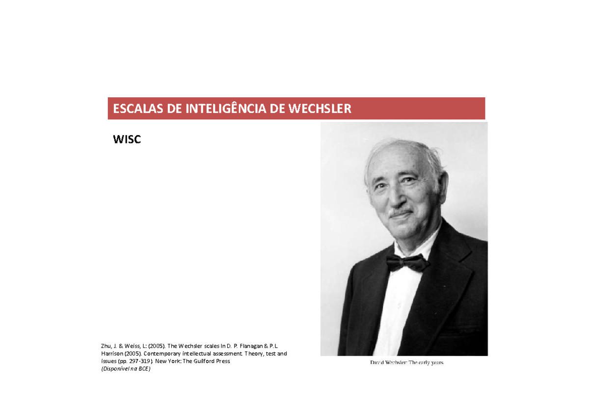 WISC - Descrição da prova - ESCALAS DE INTELIGÊNCIA DE WECHSLER Zhu, J ...