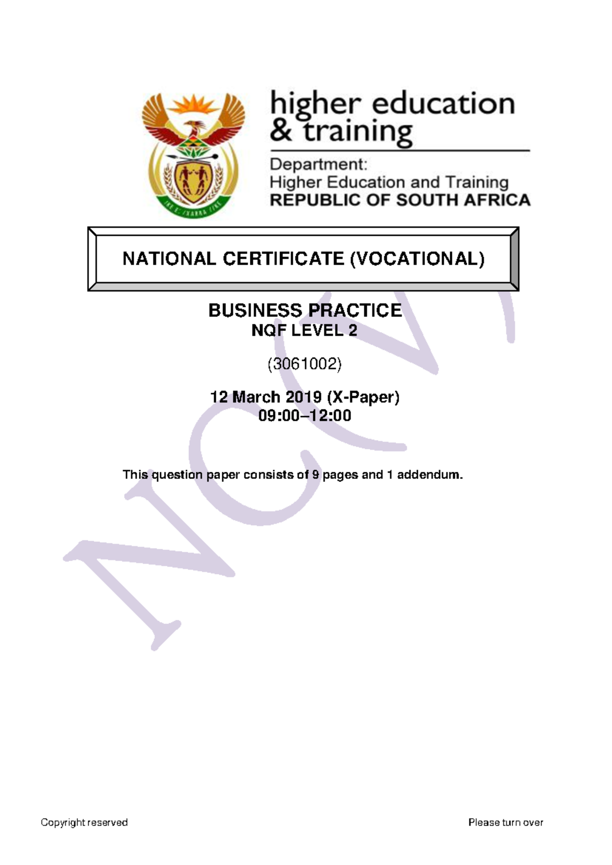 NC350 - Business Practice L2 QP SUPP 2019 - BUSINESS PRACTICE NQF LEVEL ...