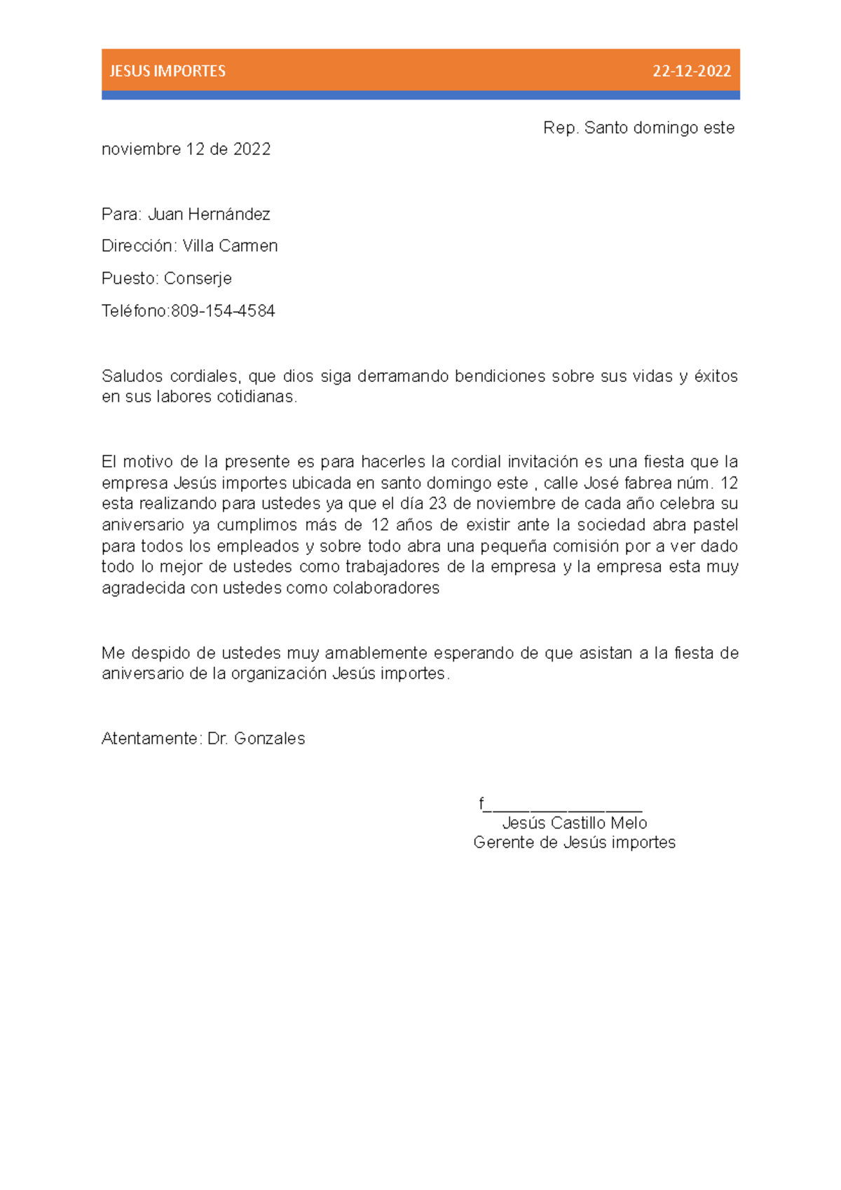 Tarea 2.2 Crear Carta Combinada en Word Sec. 29 - Rep. Santo domingo este noviembre 12 de 2022 ...