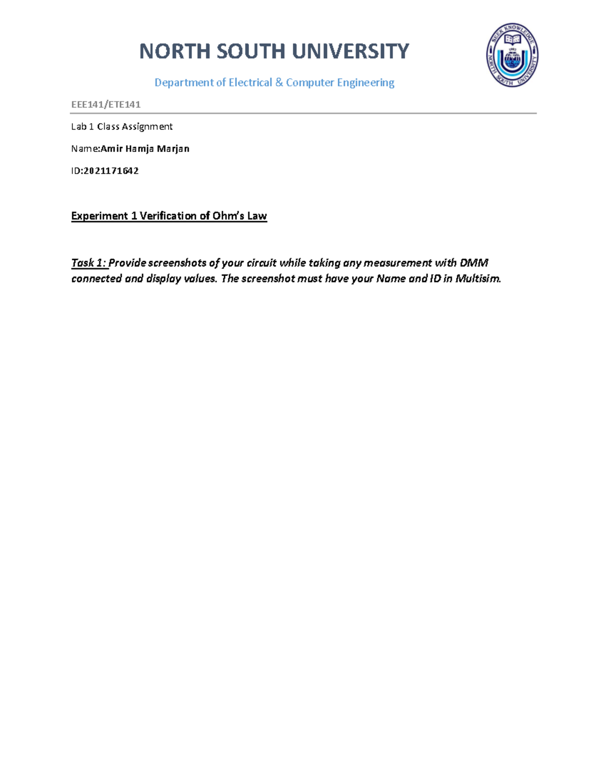 Lab 1 Class Assignment - Department of Electrical & Computer ...