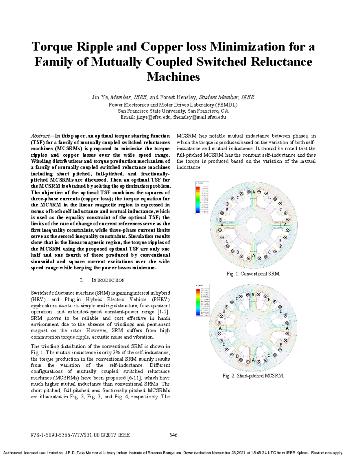 Torque ripple and copper loss minimization for a family of mutually ...
