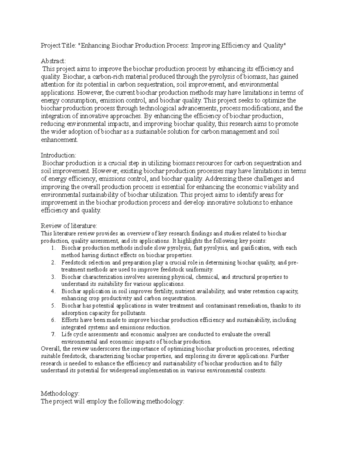 Project Title - lecture - Project Title: "Enhancing Biochar Production ...