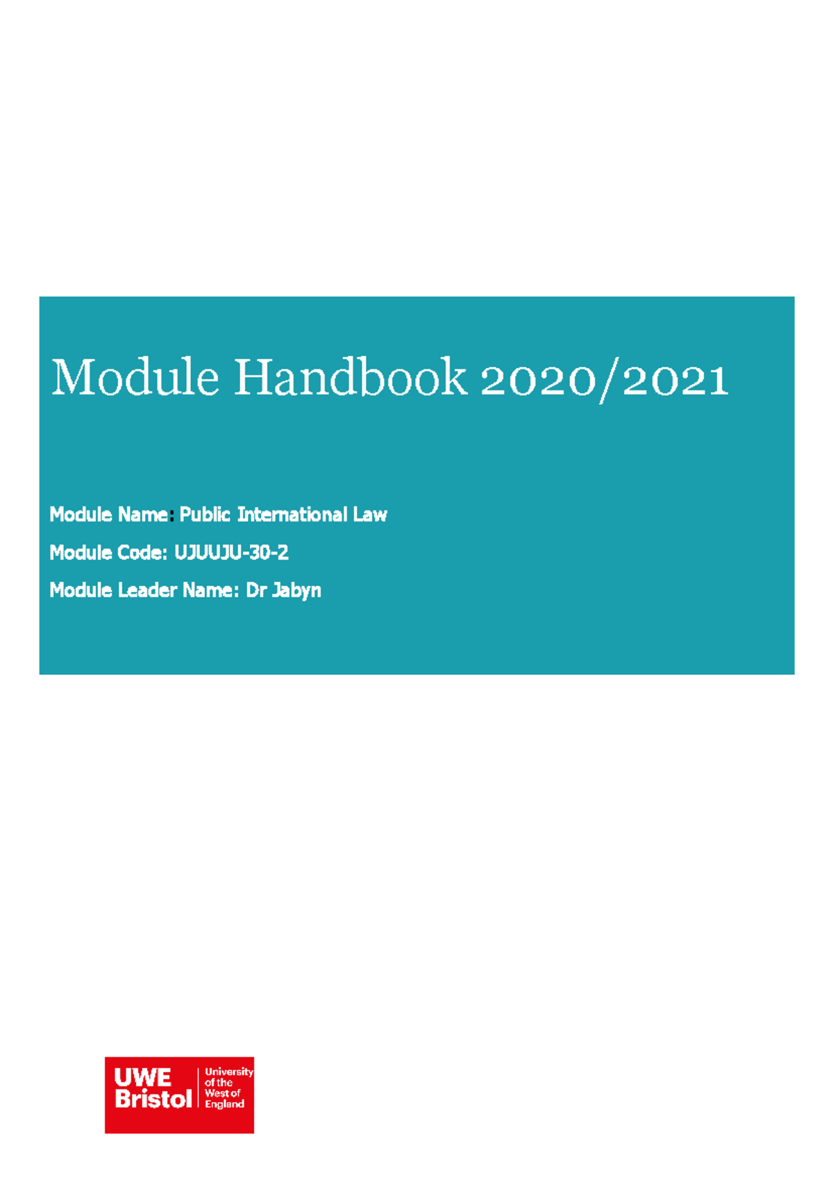 Public International Law Module Handbook 2020-2021 version 2 - Module ...