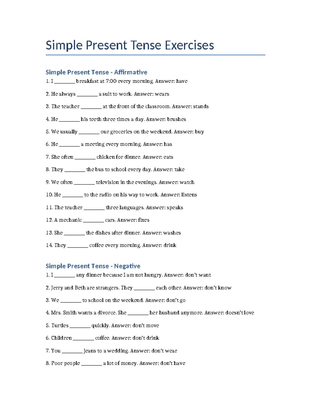 Simple Present Exercises Answers Jonathan Barrios - Simple Present ...