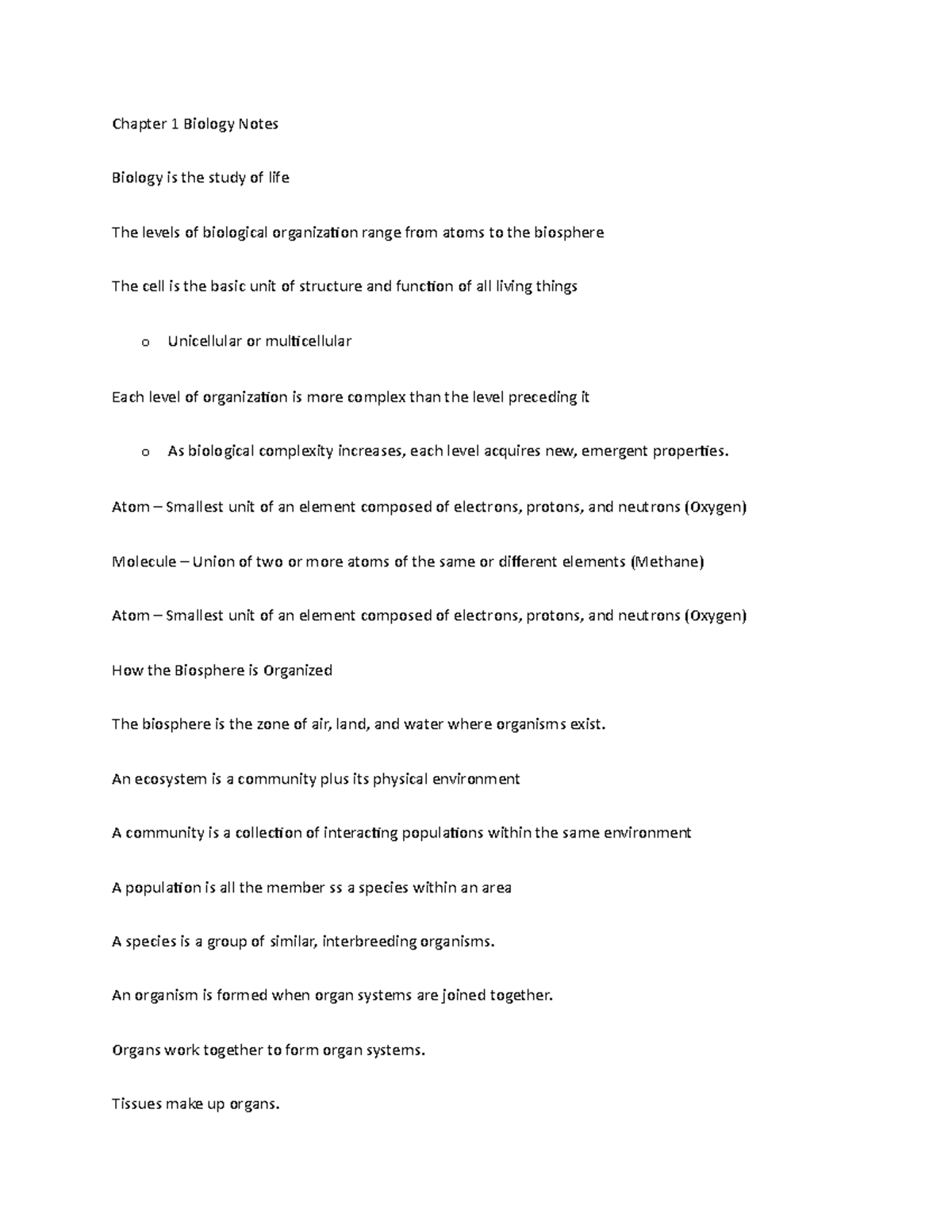 Chapter 1 Biology Notes - Chapter 1 Biology Notes Biology is the study ...