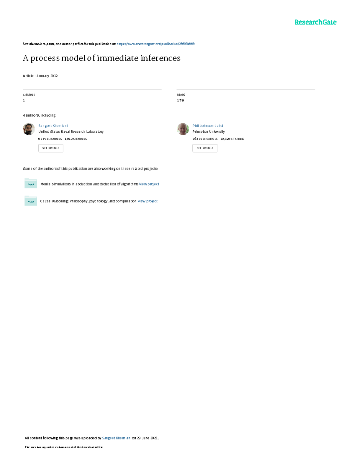 A process model of immediate inferences - See discussions, stats, and ...