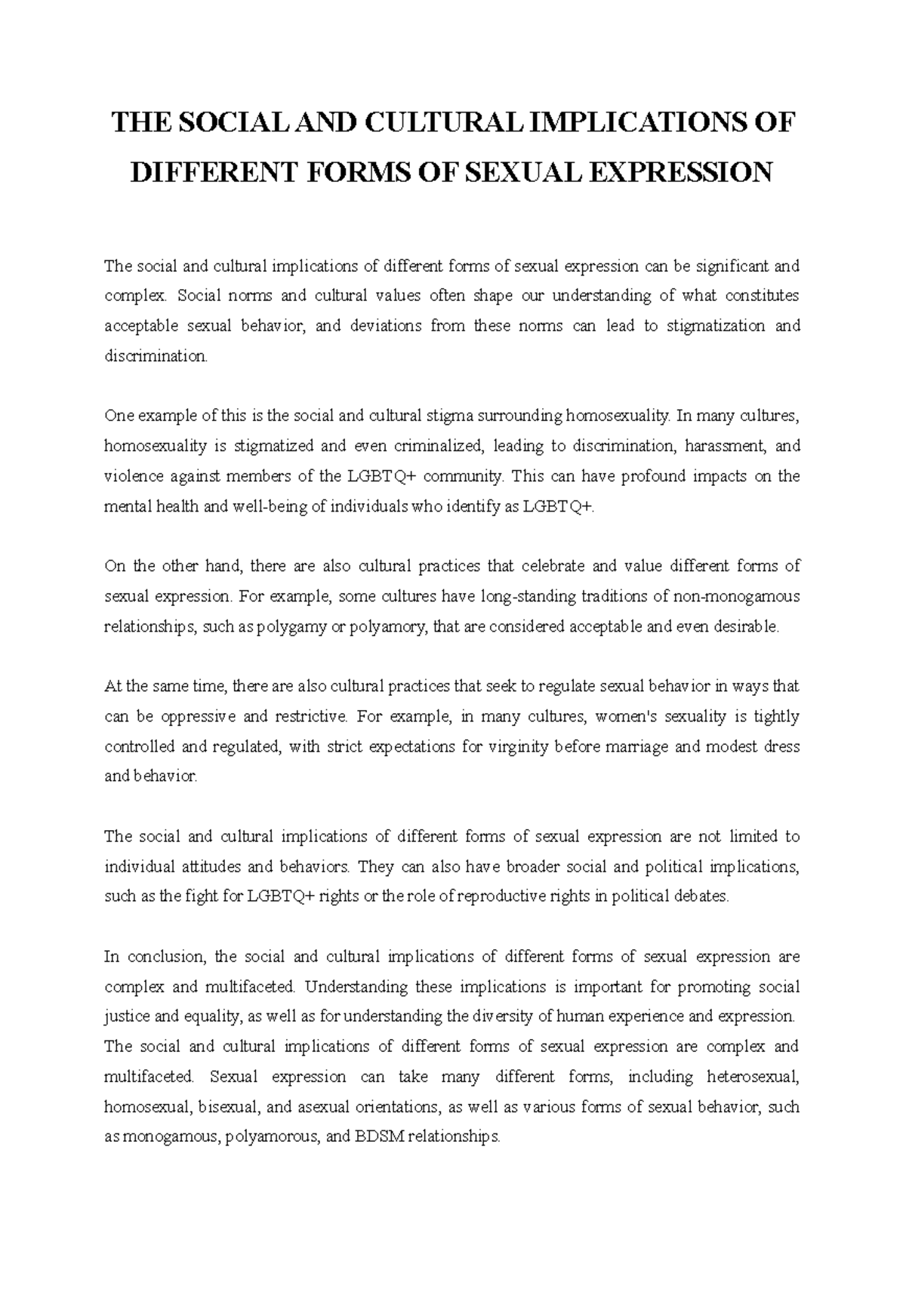 The Social And Cultural Implications Of Different Forms Of Sexual ...