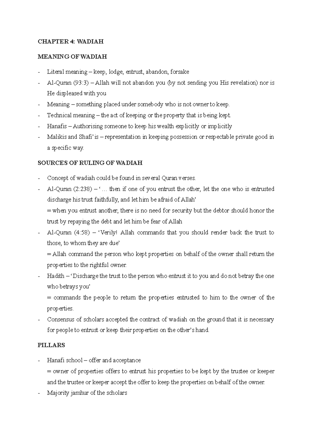 Chapter 4 Wadiah - islamic banking - CHAPTER 4: WADIAH MEANING OF ...