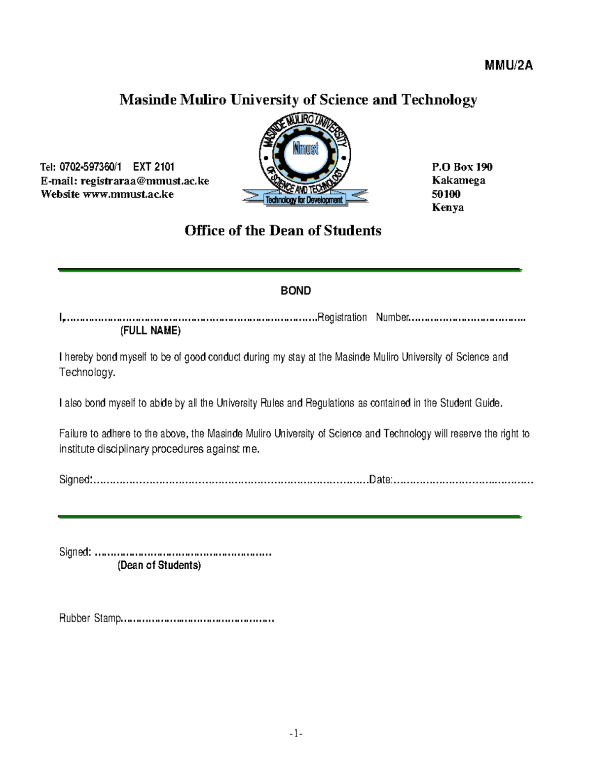 Admission-Forms - vvvvvvvvvvvvv - MMU/2A Masinde Muliro University of ...