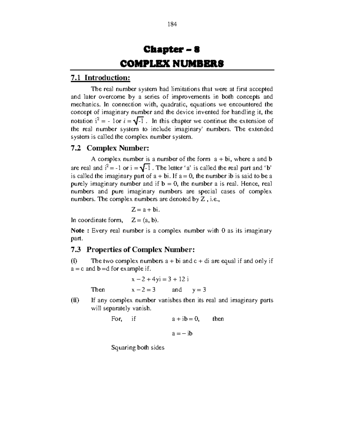 Chapter 08 - complex numbers - Chapter – 8 COMPLEX NUMBERS ####### 7 ...