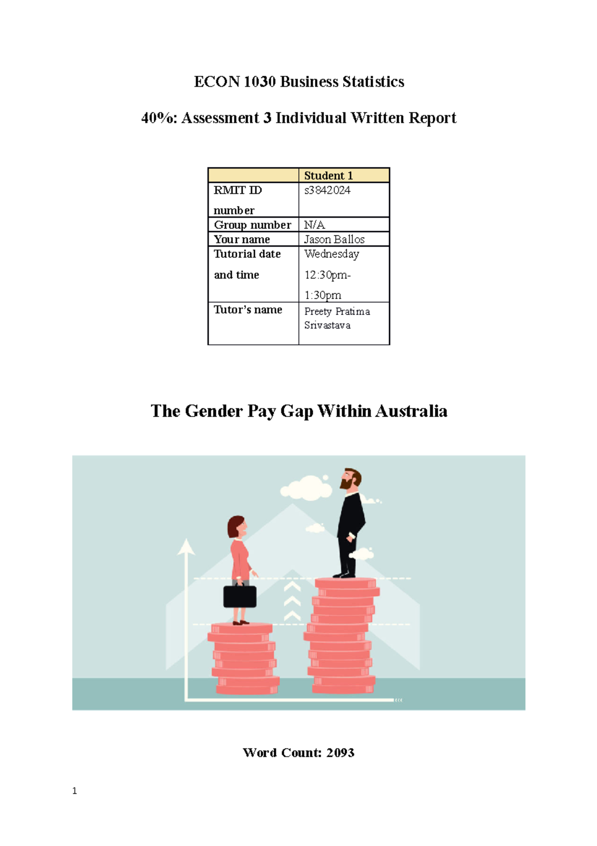 ECON 1030 Business Statistics - ECON 1030 Business Statistics 40% ...