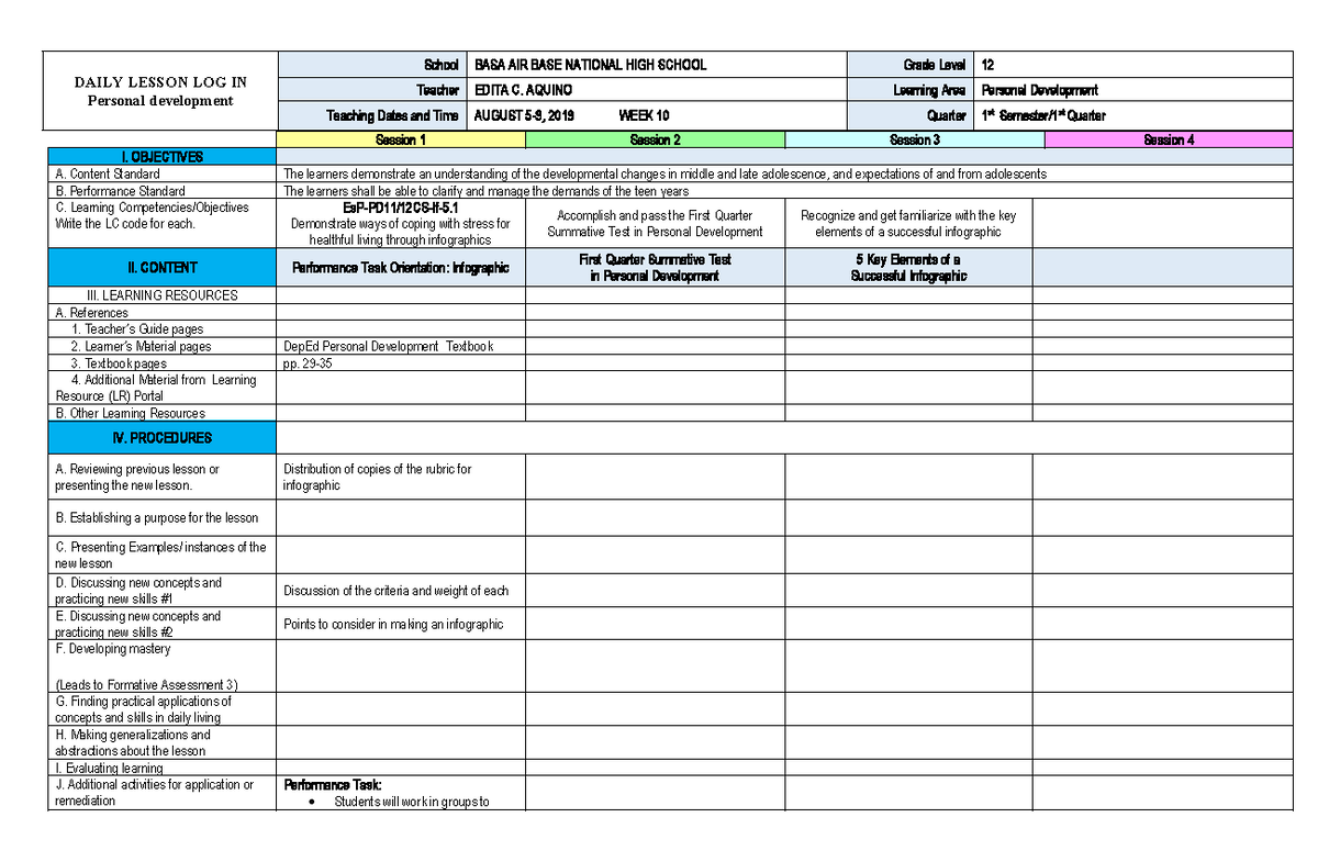 Perdev-dll-week-10-aug-5-9 compress - DAILY LESSON LOG IN Personal ...